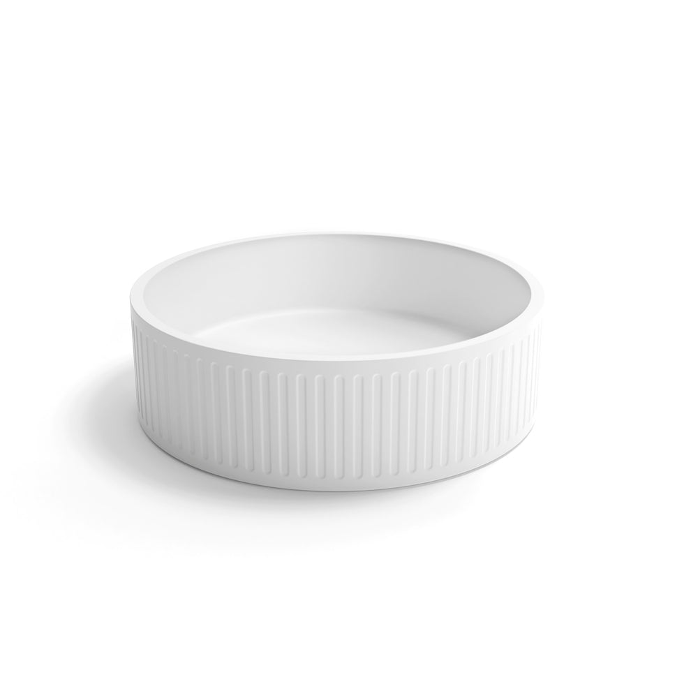 Hudson Round 400x400x120 Concrete Fluted White Basin – Bathrooms2u
